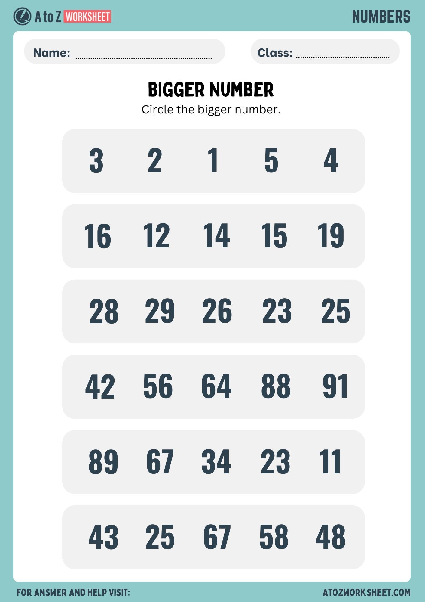 Smaller And Bigger Number Worksheets A To Z Worksheet Smaller And Bigger Number Worksheets A To Z Worksheet