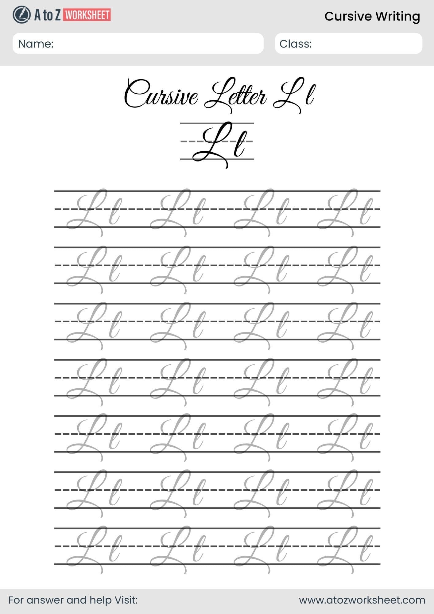 25+ Cursive Writing A to Z Worksheets - Free Printable PDF for Kids - A ...