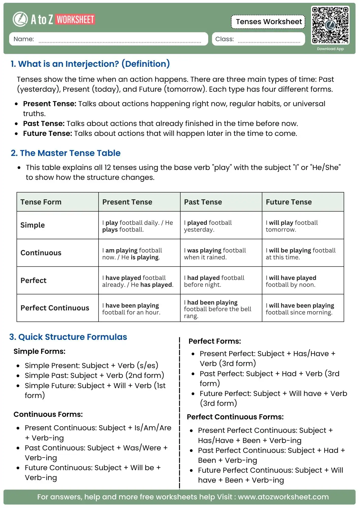 Tenses Worksheet With Answers and Free PDF - A to Z Worksheet